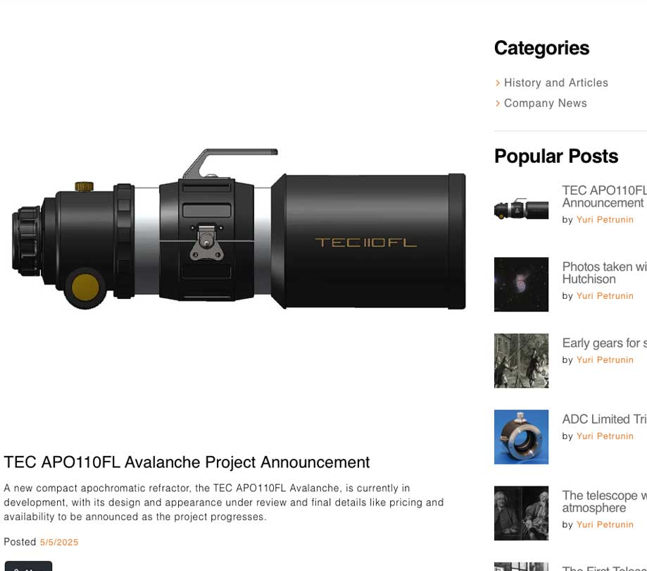 TEC launches a new website: A new era for a legendary telescope maker