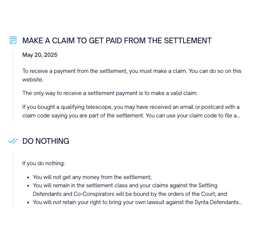 Telescopes antitrust settlement